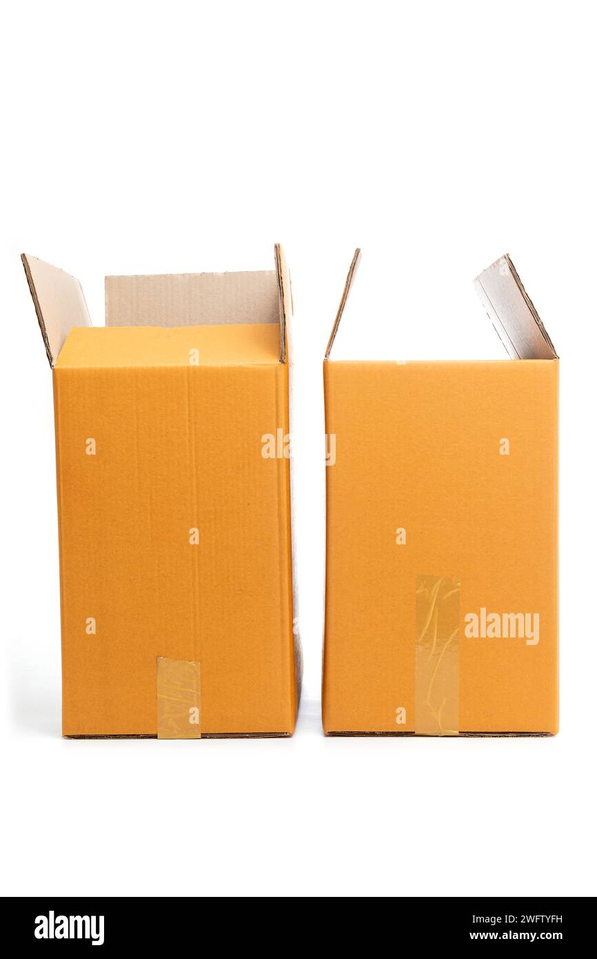 Open cardboard boxes isolated on a white background Stock Photo - Alamy