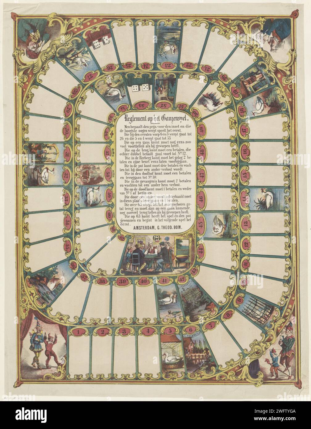 Goose board game, c. 1870 print. gameboard Goose board game with boxes ...