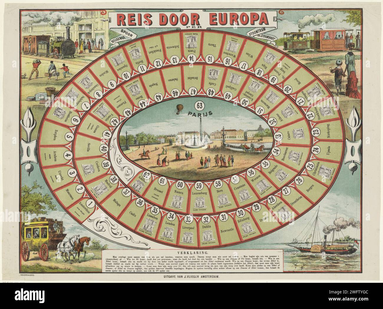 Travel through Europe / per / rail / diligence / steam tram / and ...