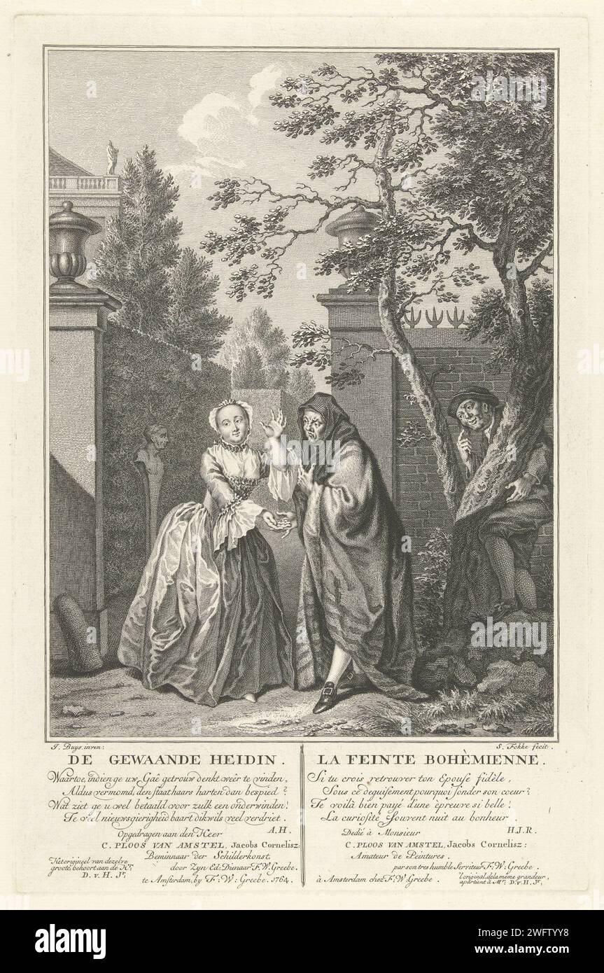 Woman meets a man dressed as a heath, Simon Fokke, After Jacobus Buys ...