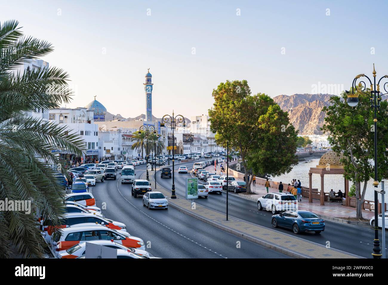 Mutrah Corniche, Promenade at the harbour, Matrah, Muscat, Oman Stock ...