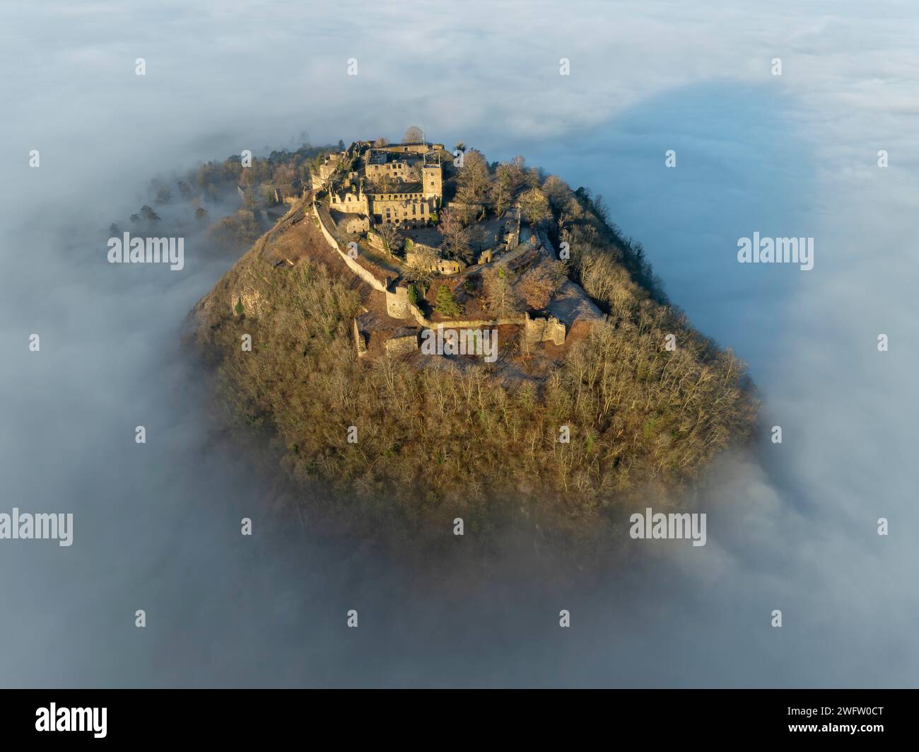 Aerial view of the Hegau volcano Hohentwiel with the upper fortress ...