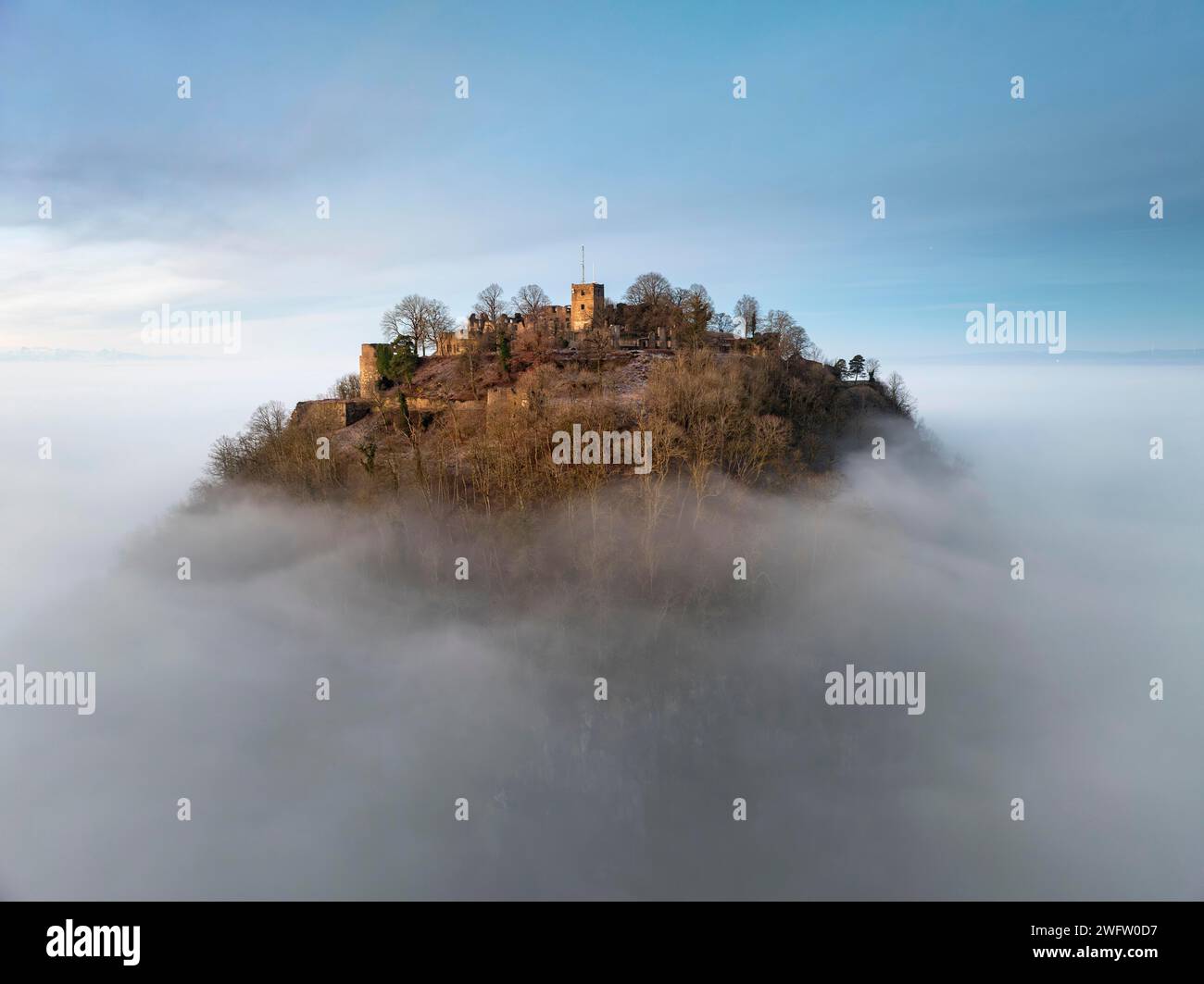 Aerial view of the Hegau volcano Hohentwiel with the upper fortress ...