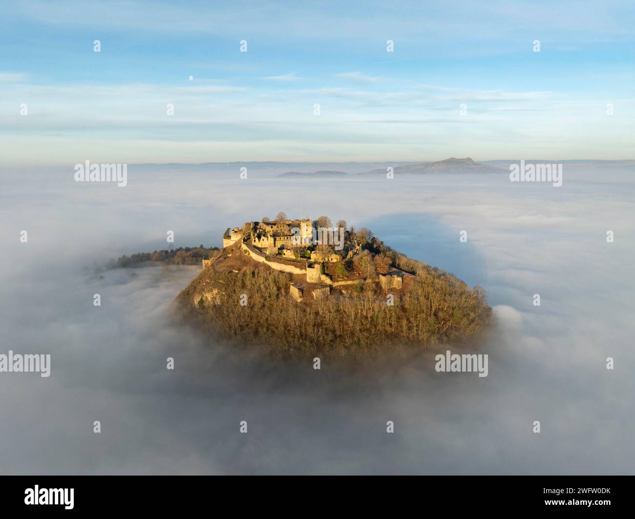 Aerial view of the Hegau volcano Hohentwiel with the upper fortress ...