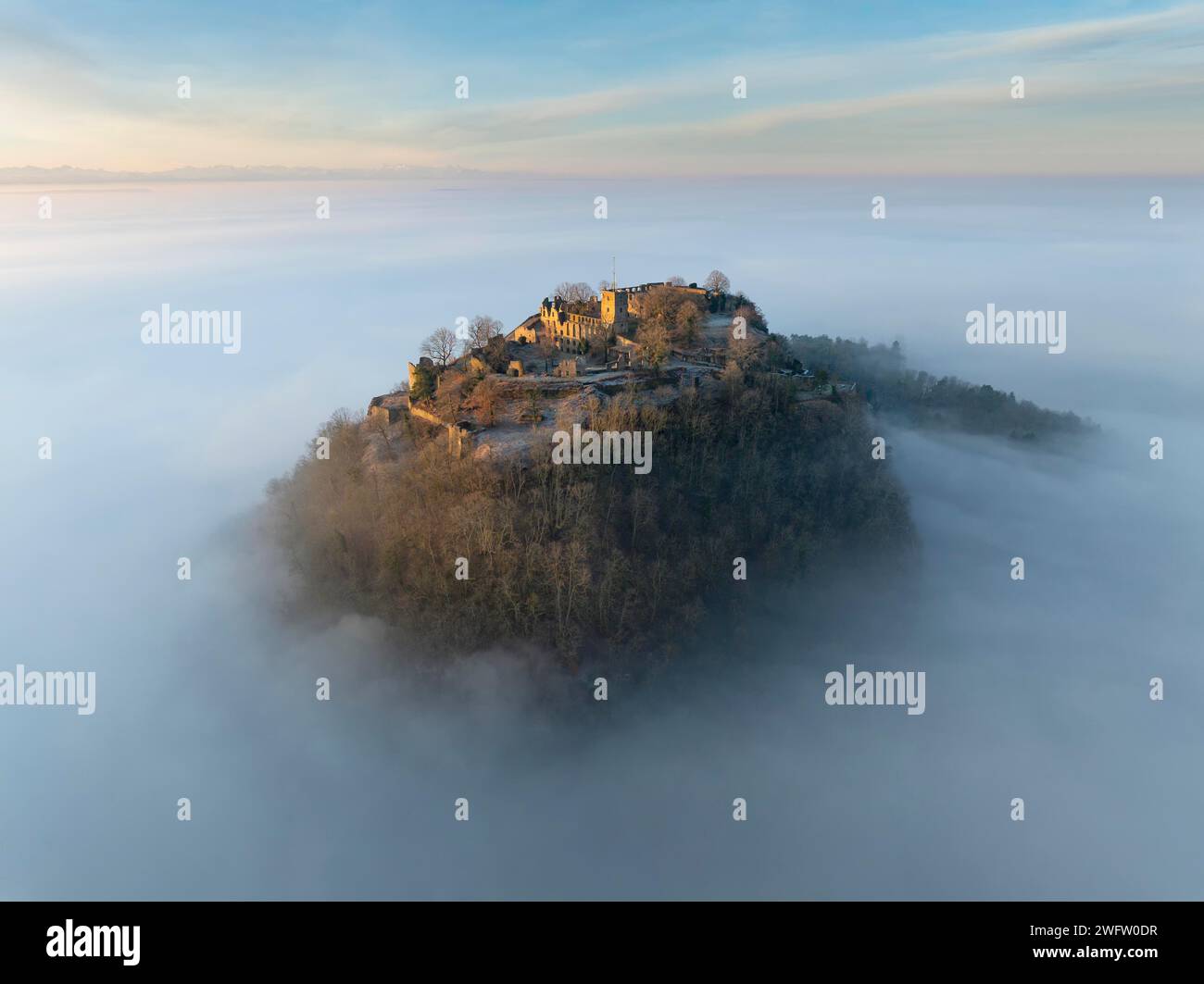 Aerial view of the Hegau volcano Hohentwiel with the upper fortress ...