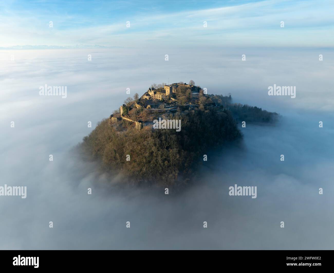 Aerial view of the Hegau volcano Hohentwiel with the upper fortress ...