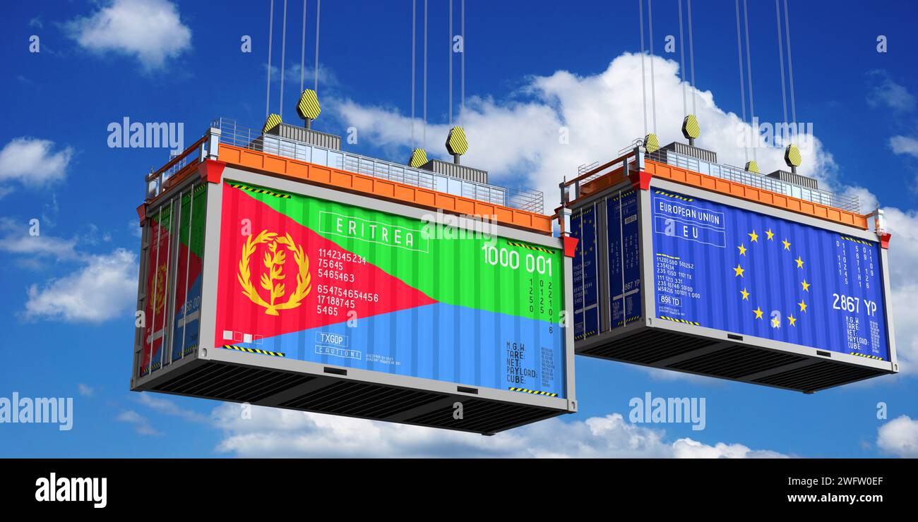 Shipping containers with flags of Eritrea and European Union - 3D ...