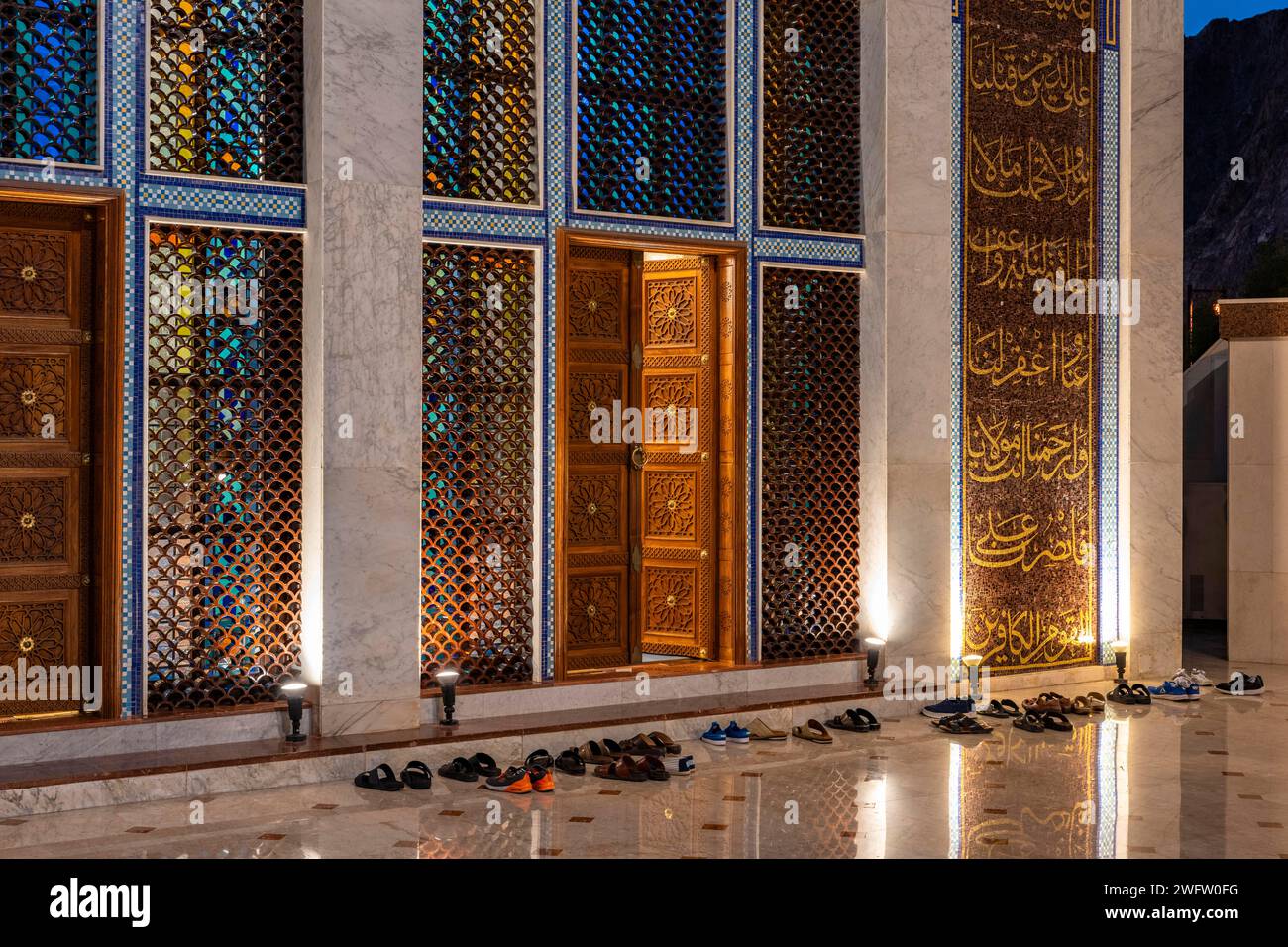 Shoes in front of the entrance of a mosque, Mutrah, Muscat, Oman Stock ...