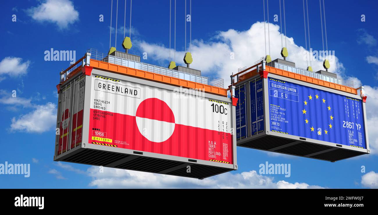 Shipping containers with flags of Greenland and European Union - 3D ...