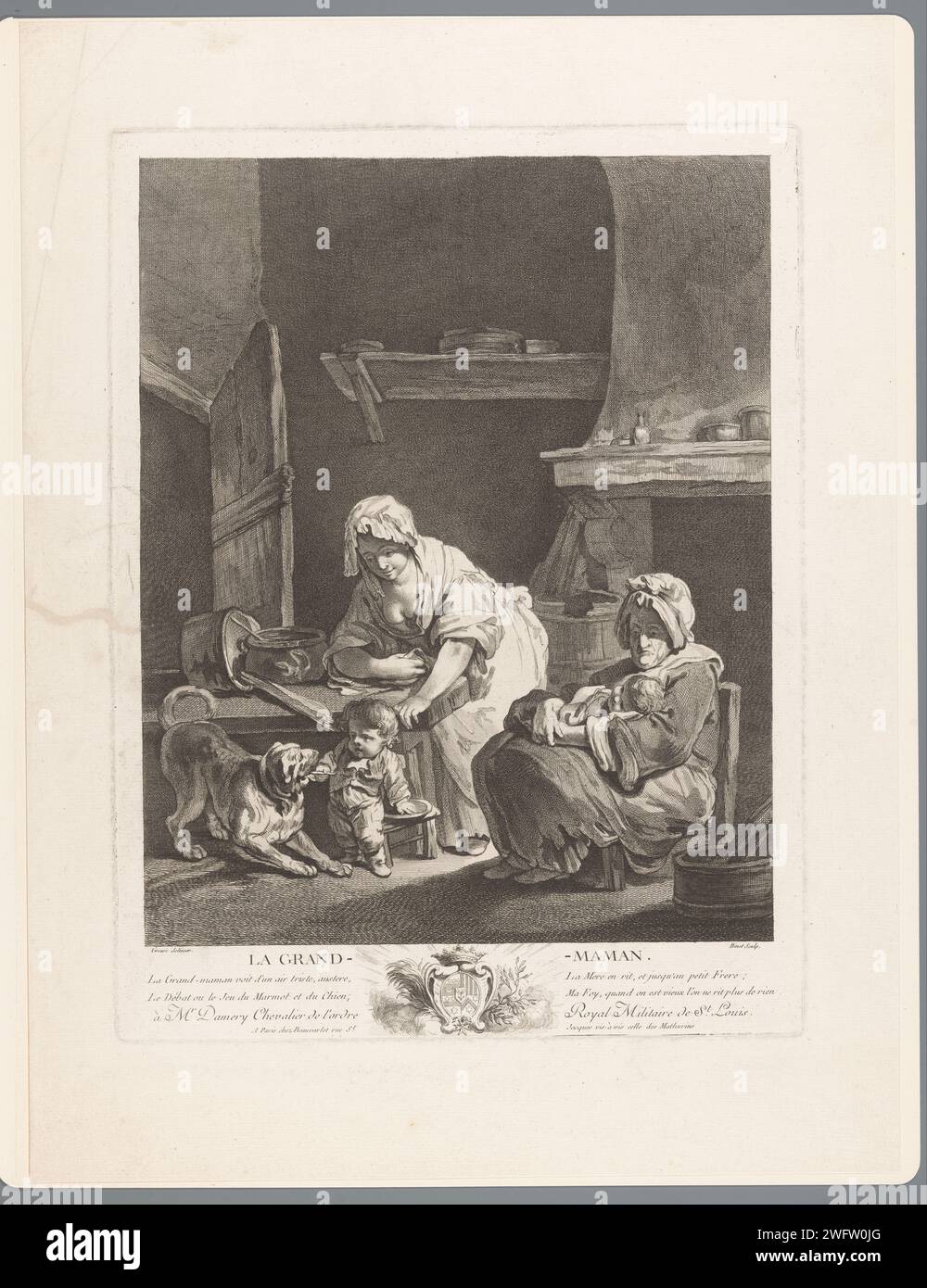 Homelijk scene with three generations, Louis Binet, After Jean ...