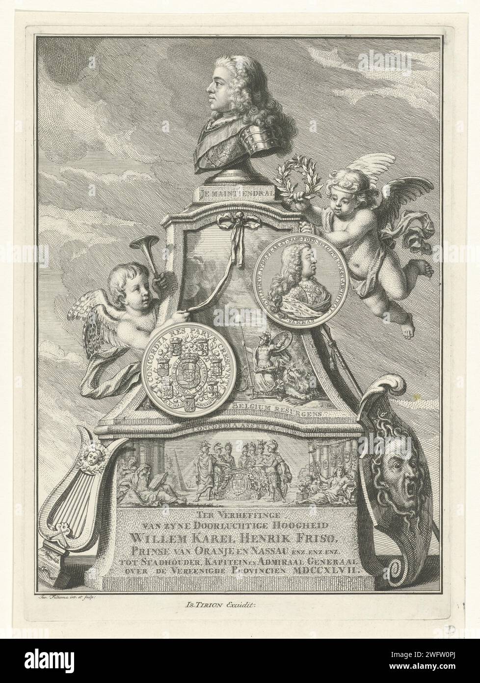 Allegory on the elevation of William IV to Stadholder, 1747, Jacob Folkema, 1747 print Allegory ...