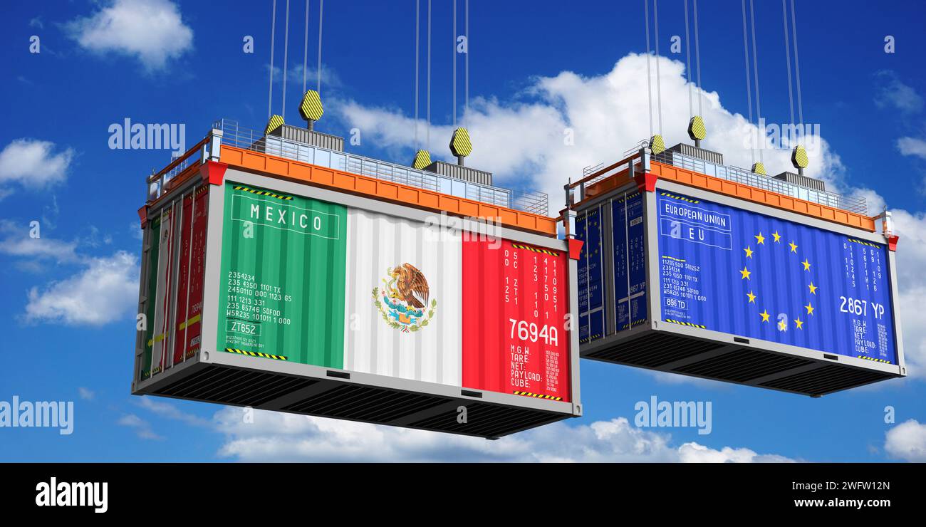 Shipping containers with flags of Mexico and European Union - 3D ...