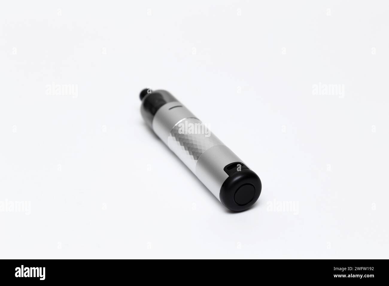 Vaping device, vape, pod, kit silver color on white background, side ...