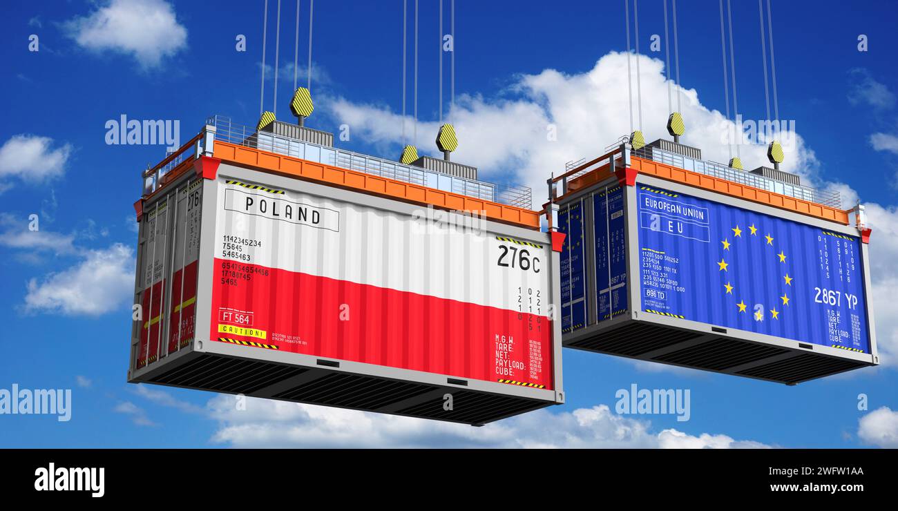 Shipping containers with flags of Poland and European Union - 3D ...