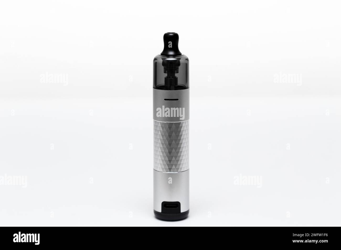 Vaping device, vape, pod, kit silver color on white background, side ...
