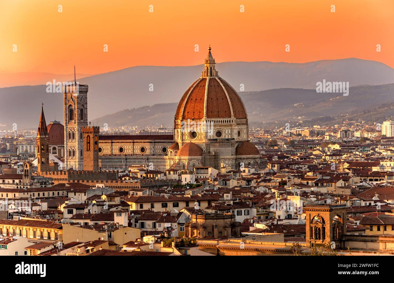 The Duomo in Florence at sunset ,with the striking Dome built by ...