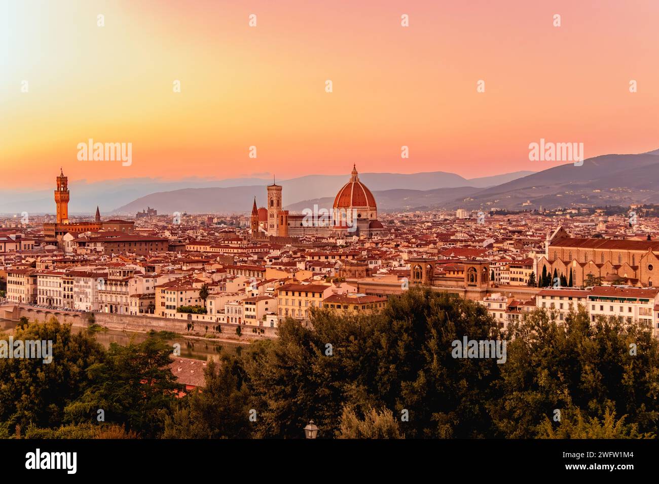 The Duomo in Florence at sunset ,with the striking Dome built by ...