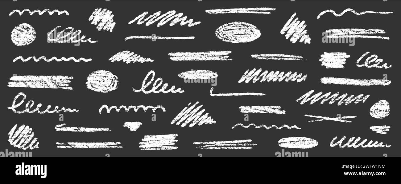 Chalk brush underline stroke set. Crayon marker highlight scribble ...