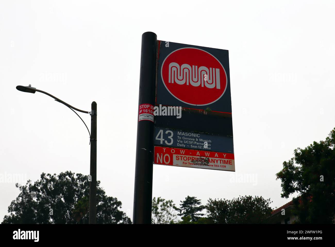 San Francisco, California: SFMTA MUNI Bus Stop n. 43 in the Presidio ...