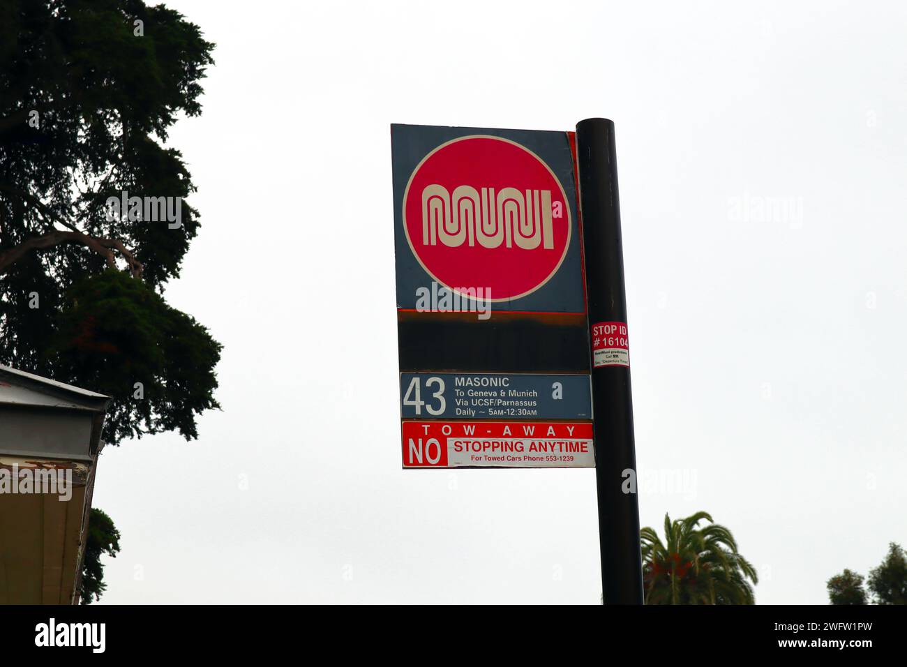 San Francisco, California: SFMTA MUNI Bus Stop n. 43 in the Presidio ...