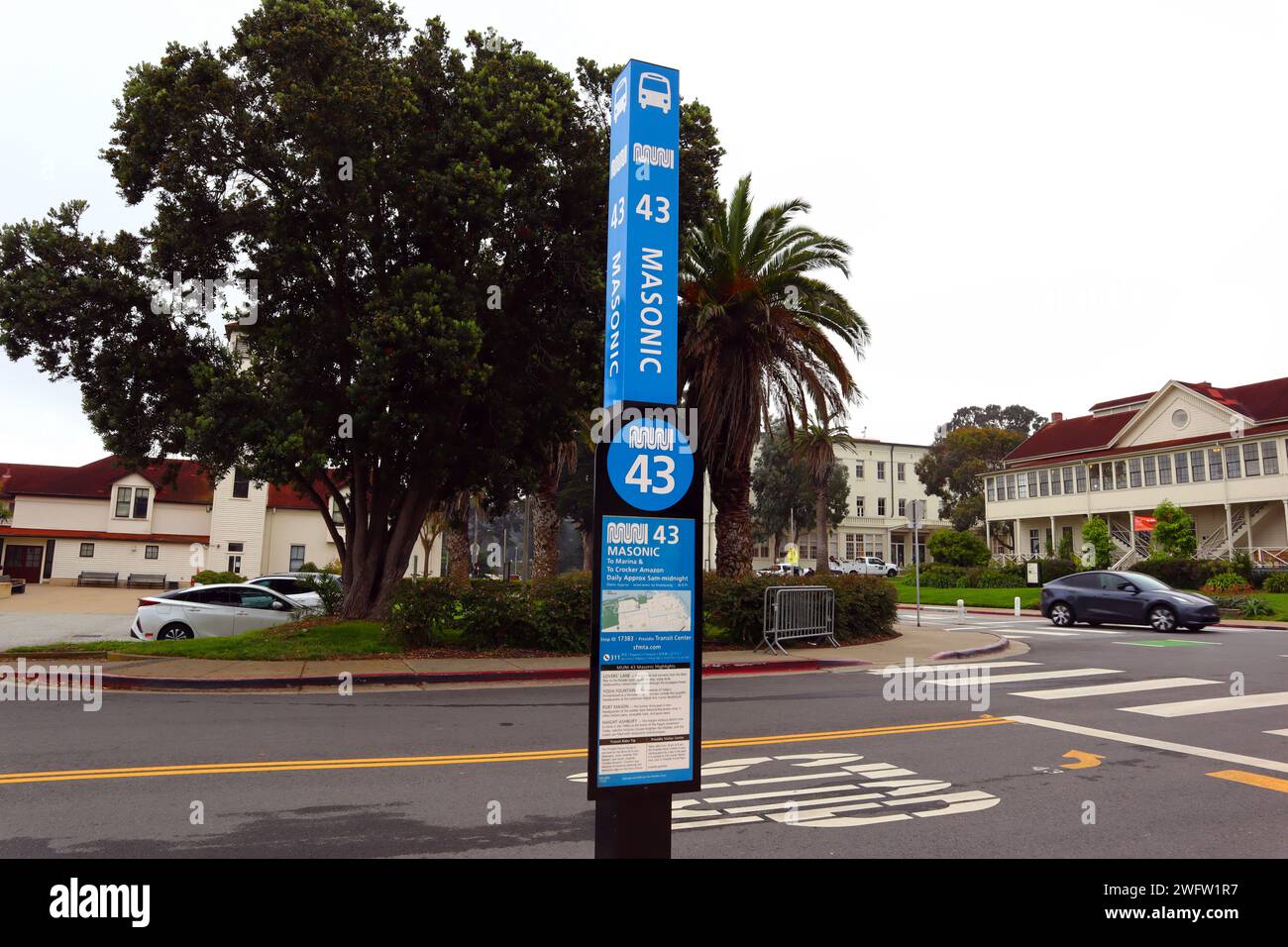 San Francisco, California: SFMTA MUNI Bus Stop n. 43 in the Presidio ...
