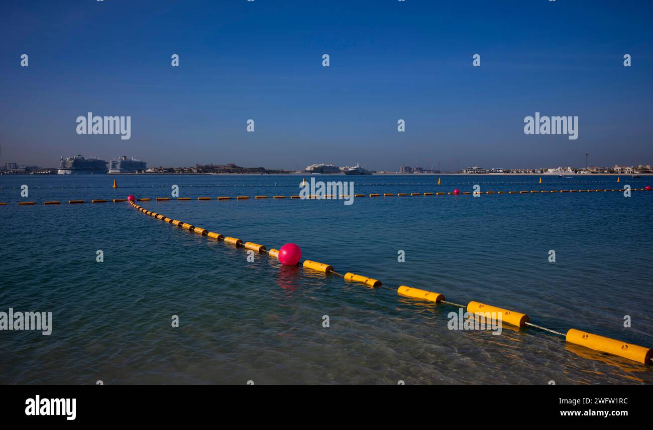Pontoon floating line to demarcate the swimming area on the beach ...
