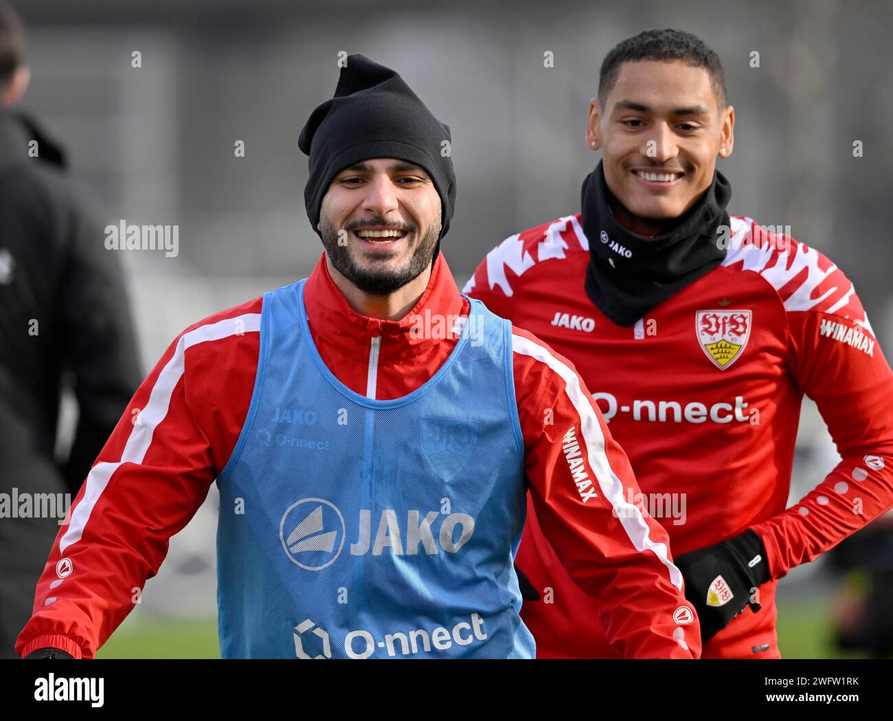 Deniz Undav VfB Stuttgart (26) (left) Enzo Millot VfB Stuttgart (08) (right) Warm-up training ...