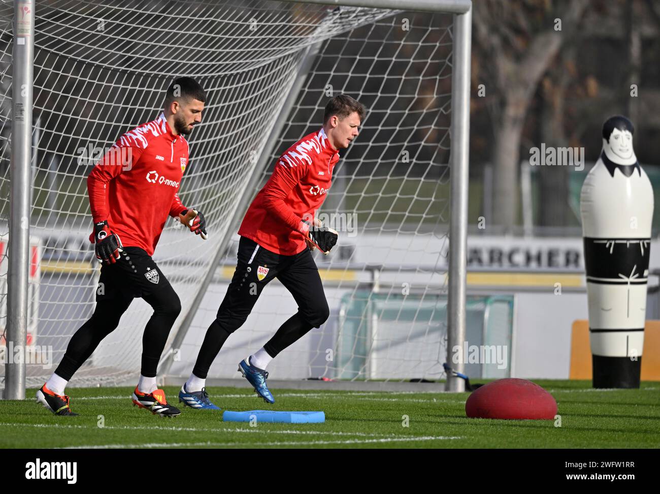 Goalkeeper Alexander Nuebel VfB Stuttgart (33) (right) and goalkeeper Fabian Bredlow VfB ...