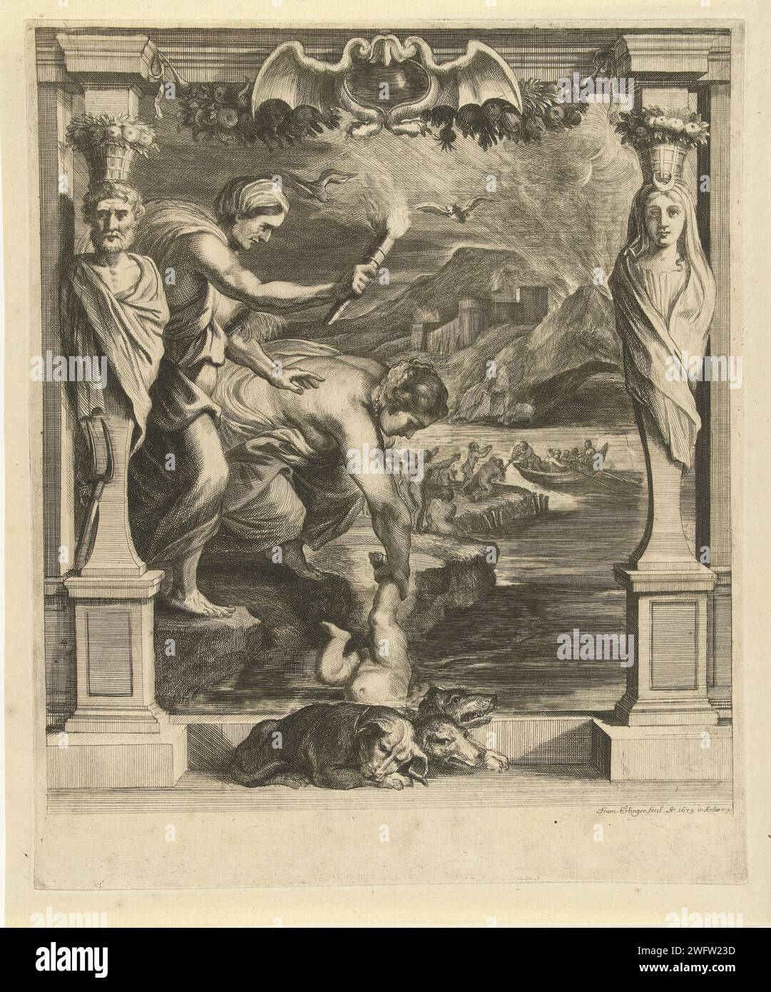 Thetis immerses Achilles in the Styx, Franz Ertinger, after Peter Paul ...