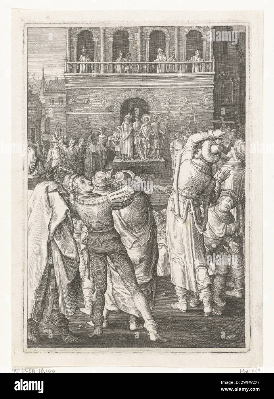 Ecce Homo, Nicolaes de Bruyn, 1618 print Pilatus shows Christ to the ...
