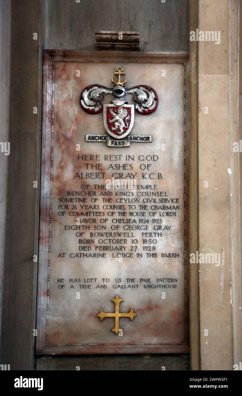 St Luke's Church Interior Pink Marble Memorial Ashes Albert Gray K.C.B Mayor of Chelsea 1924 ...