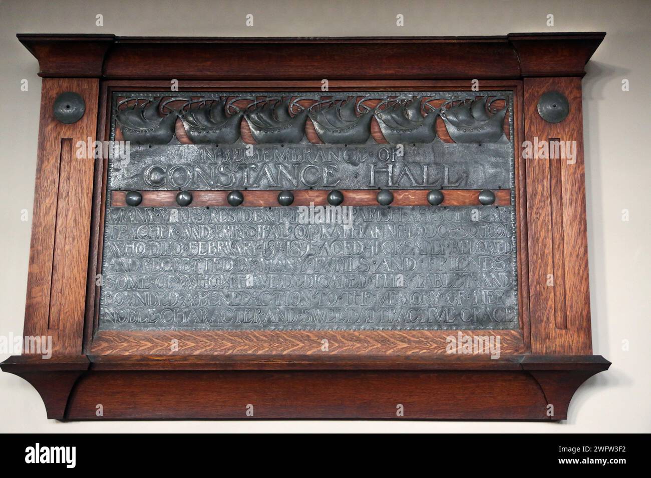 St Luke's Church Interior showing a Beaten Copper Memorial to Constance ...