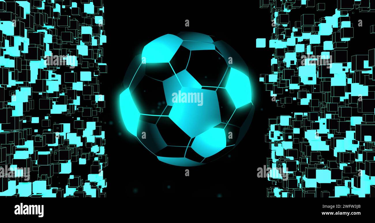 Image of football and network of connections on black background Stock ...