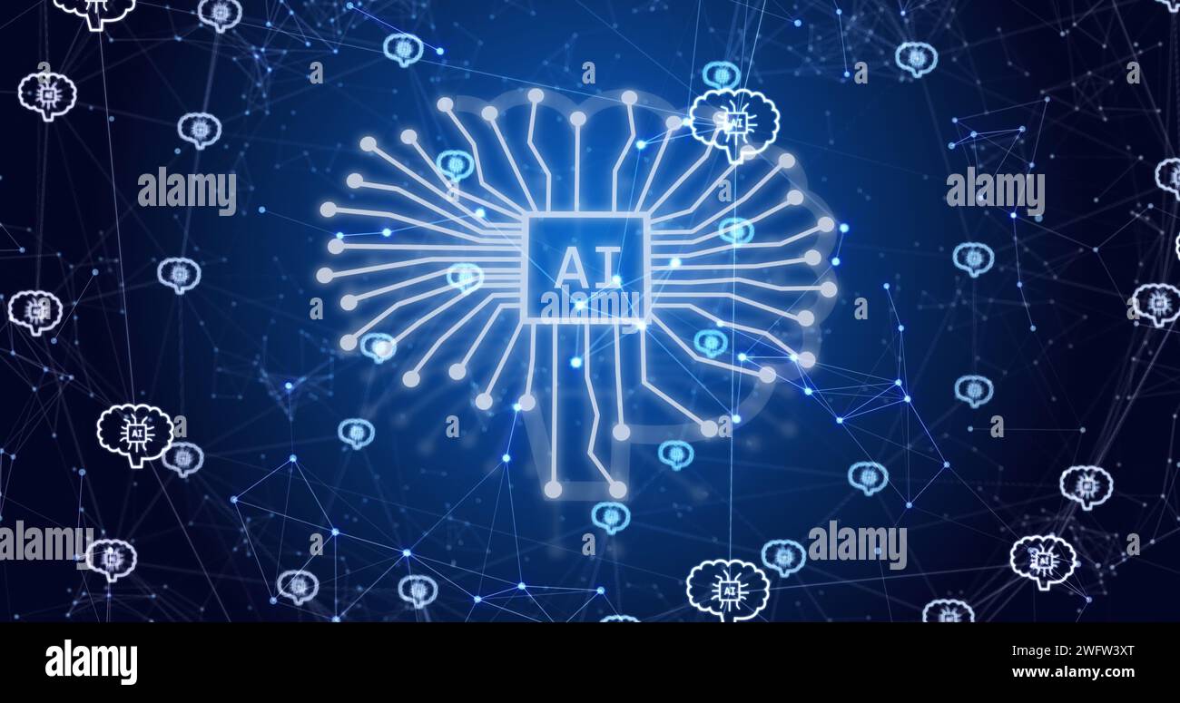Image of ai data processing over connections with icons Stock Photo - Alamy