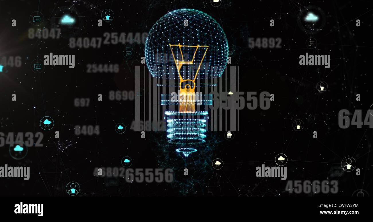 Image of light bulb, bar code and data processing Stock Photo - Alamy