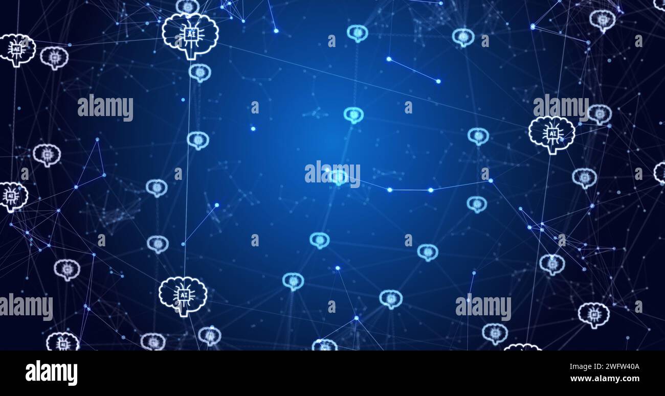 Image of ai data processing over connections with icons Stock Photo - Alamy