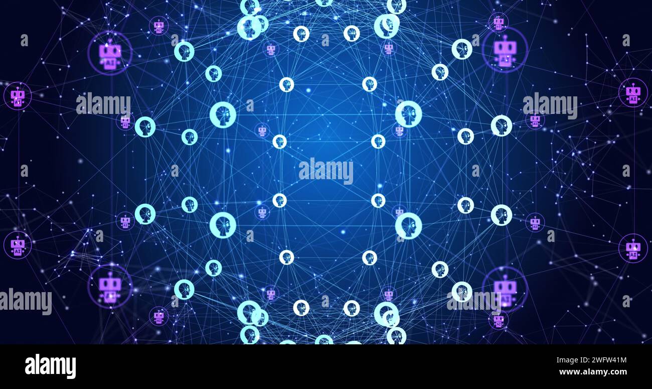 Image of ai data processing over globe with connections with icons Stock Photo - Alamy