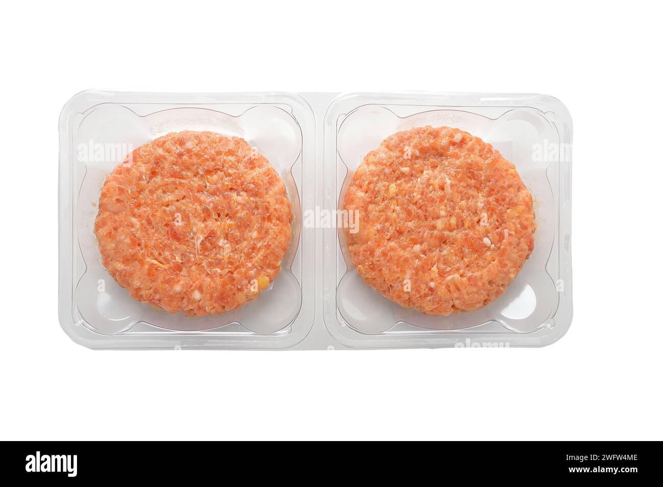 Meat. Fresh raw burger patties package isolated on white background ...
