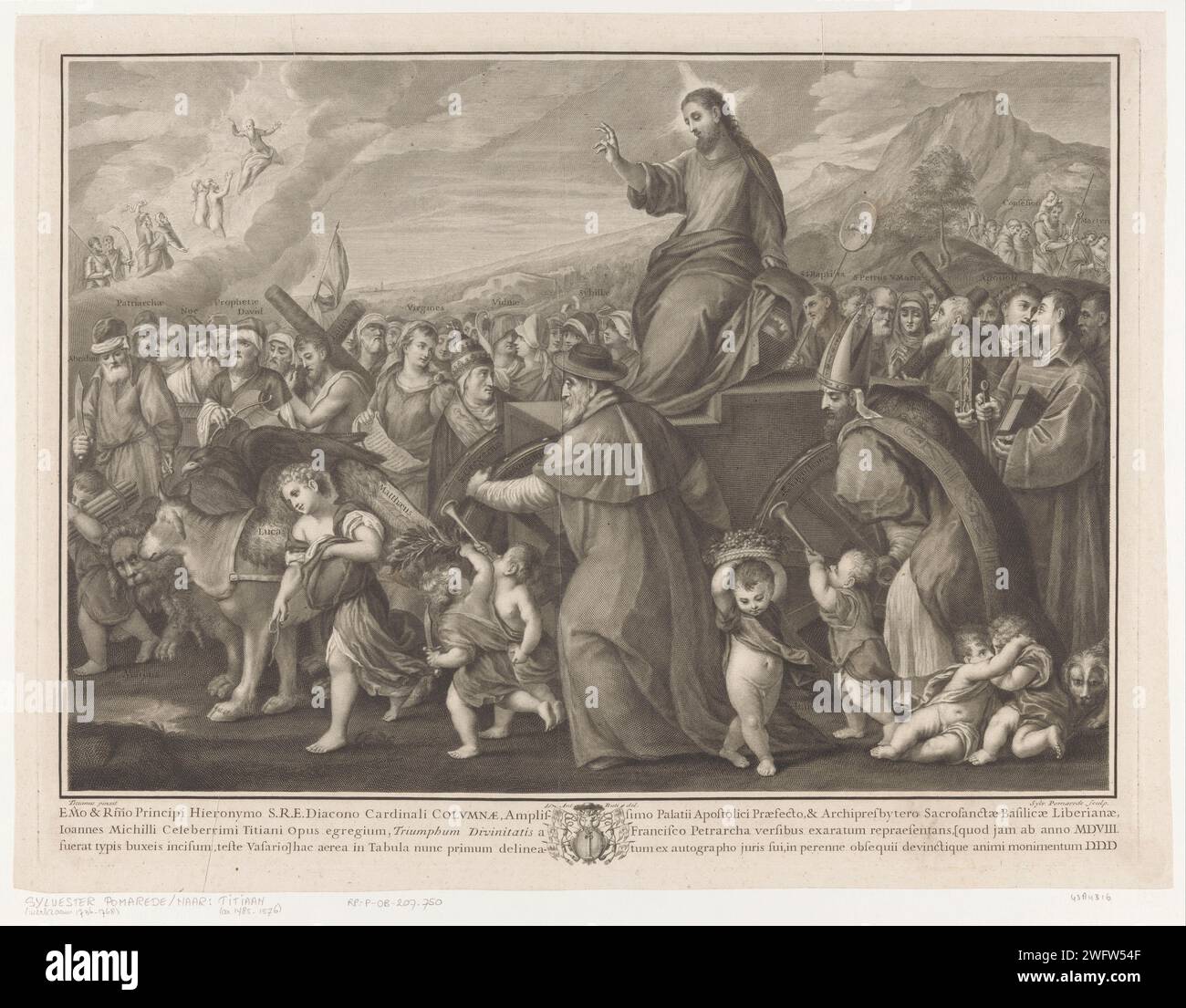 Triumph of the Christian faith, 1750 print Christ sits on a triumphal ...