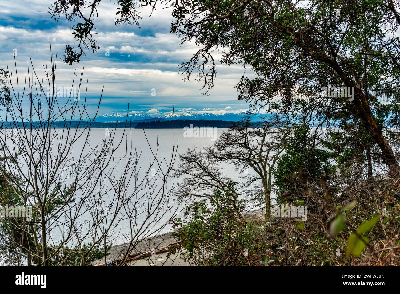 A view of the Olympic Mountain Range across the Puget Sound Stock Photo ...