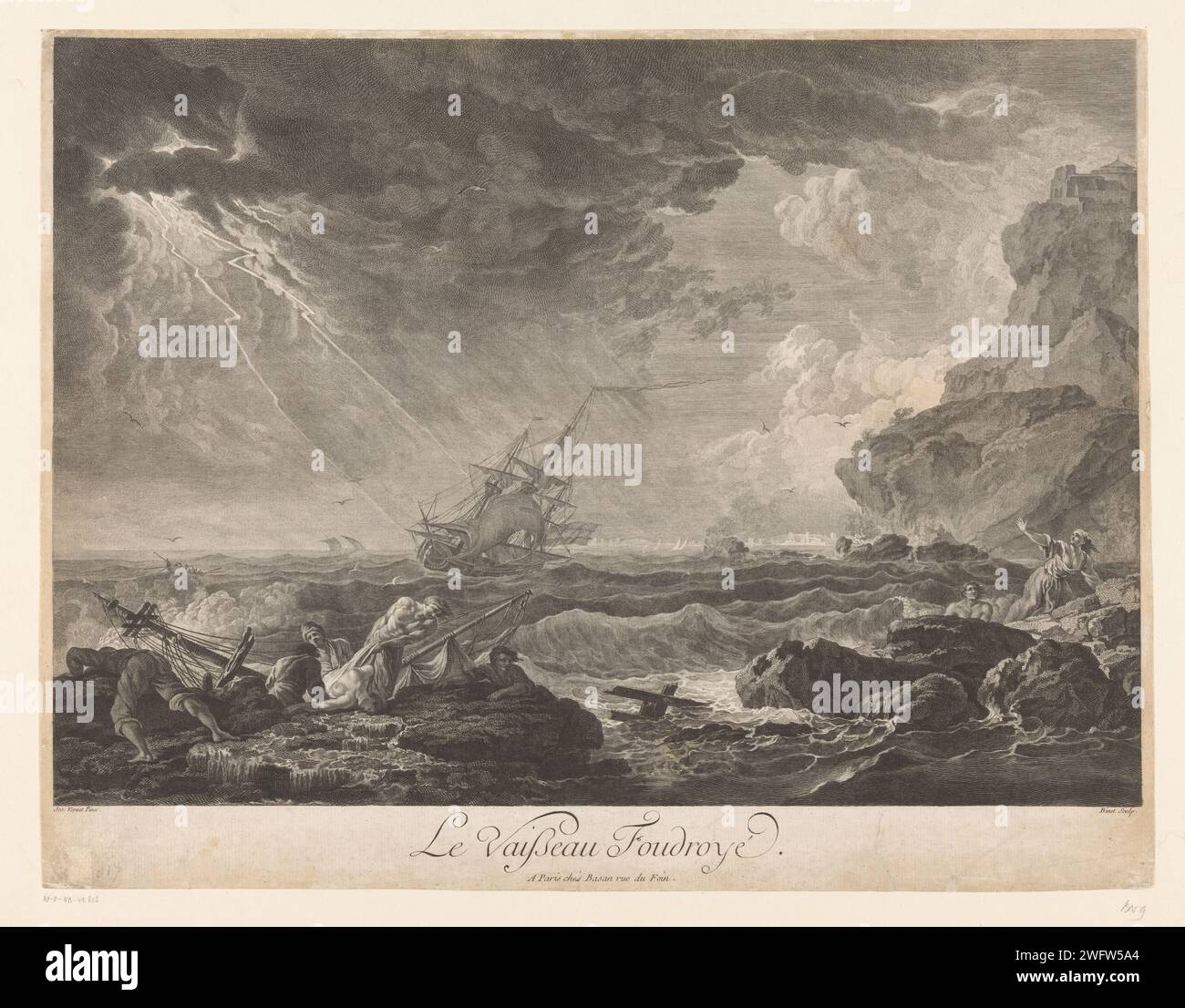 Sea view with storm and capsized boat, Louis Binet, After Claude Joseph ...