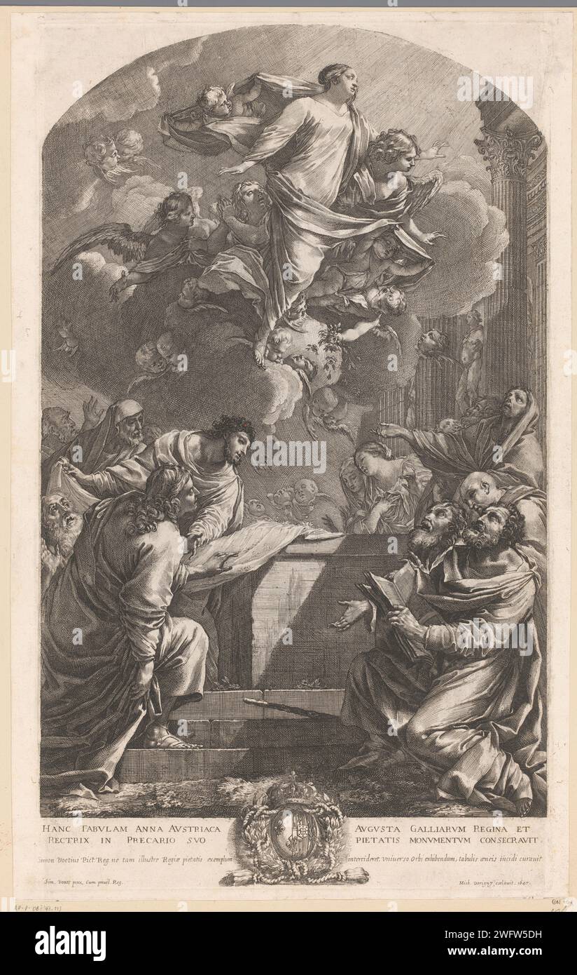 Ascension of Mary, Michel Dorigny, After Simon Vouet, 1647 print France paper engraving ...