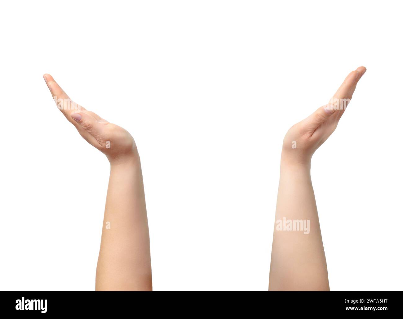 Woman presenting open palms hi-res stock photography and images - Alamy