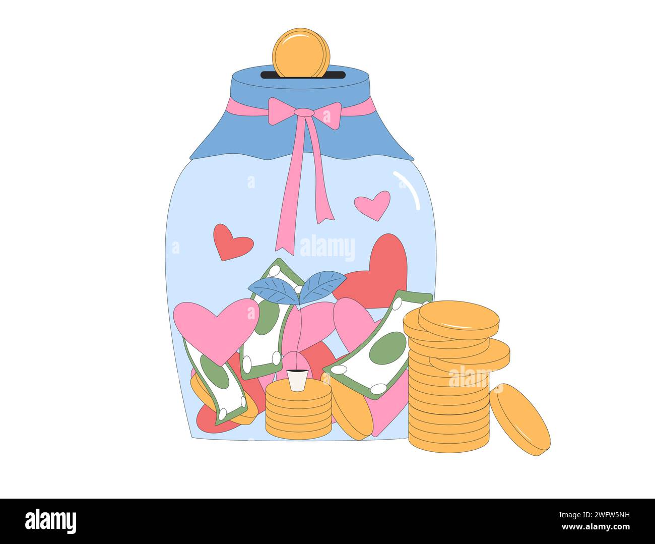 Donation box. International charity day. Glass jar money with coins ...
