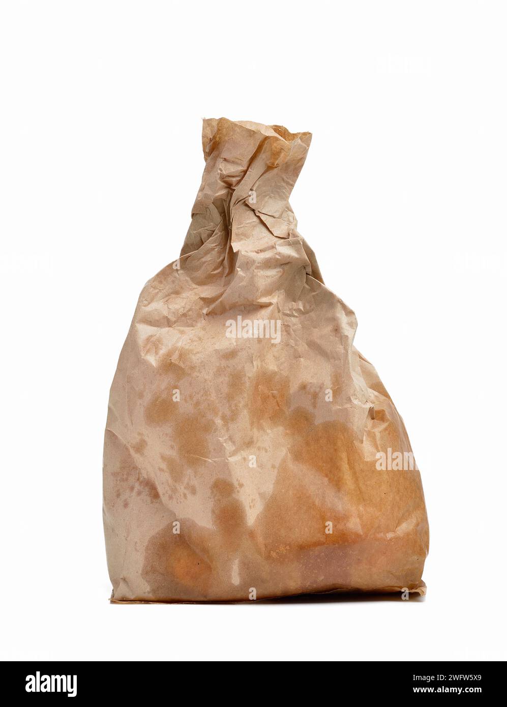 Greasy paper bag with white background Stock Photo - Alamy