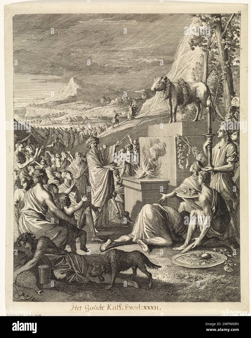 Worship of the Golden Calf, Caspar Luyken, 1708 print Nuremberg paper ... Worship of the Golden Calf, Caspar Luyken, 1708 print Nuremberg paper ...