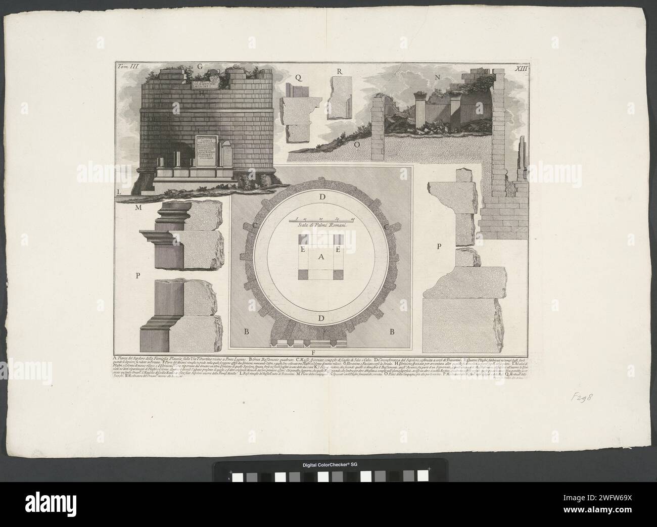 Map, details and rebellion of the tomb of the Plauzi family, Giovanni ...