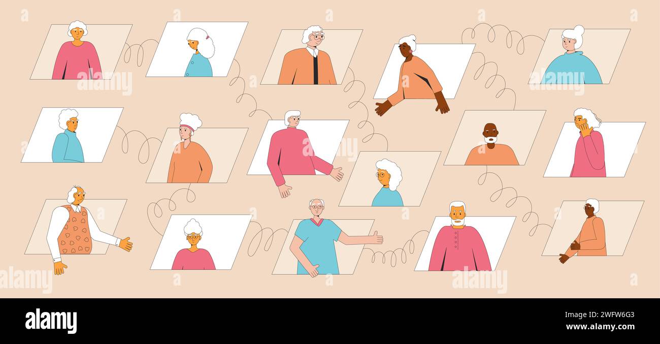 Senior aged people online meeting. Elderly men and women communication ...