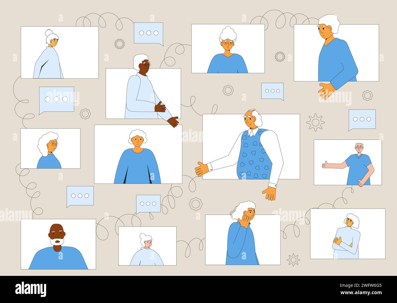 Retirement community. Senior aged people communication. Elderly men and ...