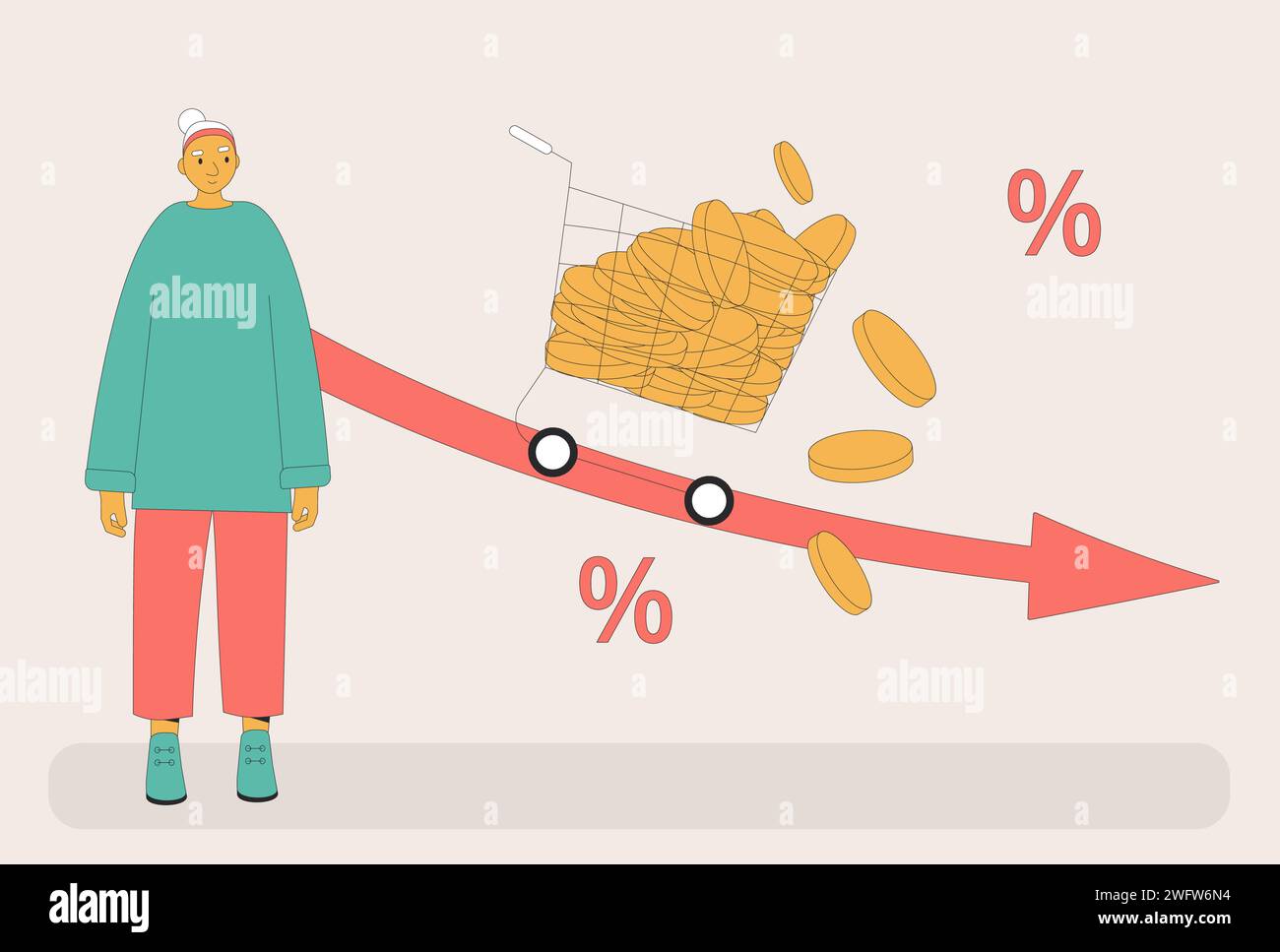 Inflation. Senior woman lost money. Investment fail. Economical finance ...